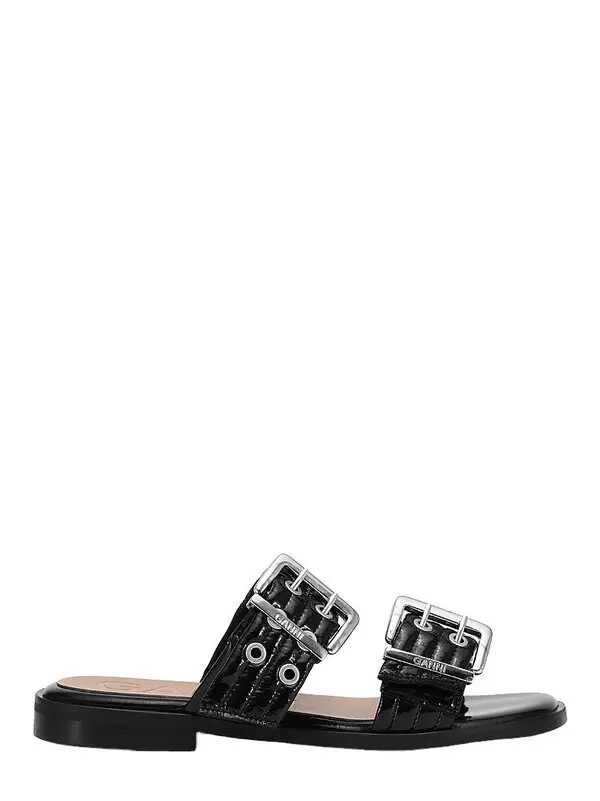 GANNI Buckled Slide Sandals - Black