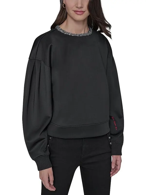 Karl Lagerfeld Embellished Neck Pullover Sweater - Black