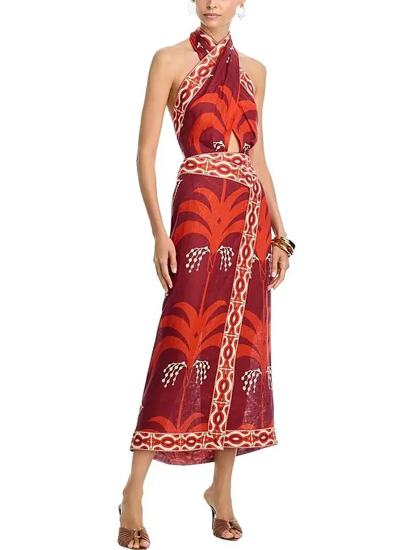 Johanna Ortiz Buen Viento Linen Ankle Dress - Wine/red