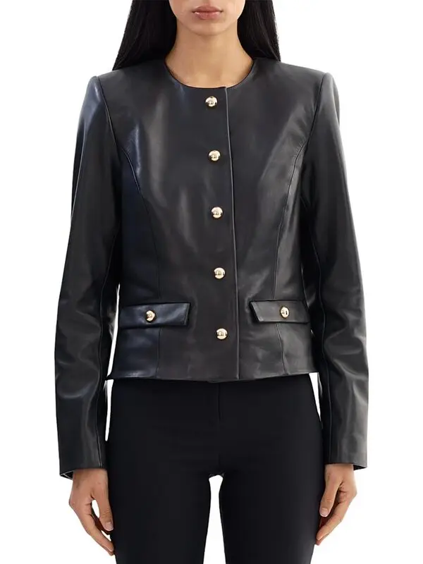 LAMARQUE Leather Collarless Jacket - Black