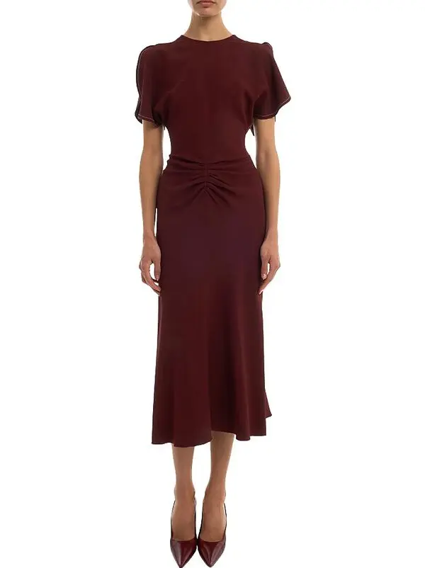 Victoria Beckham Gathered Waist Midi Dress - Cinnabar Red