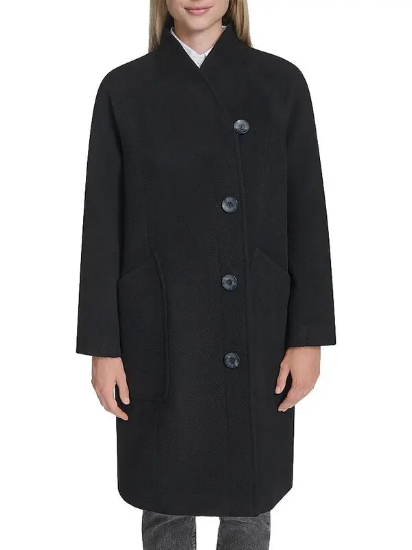 Cole Haan Asymmetric Chevron Wool Blend Coat - Black