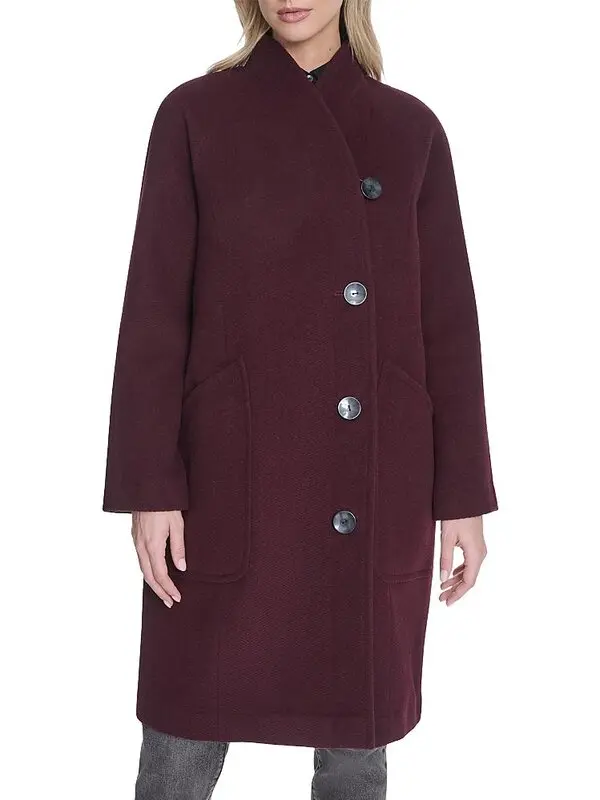 Cole Haan Asymmetric Chevron Wool Blend Coat - Burgundy