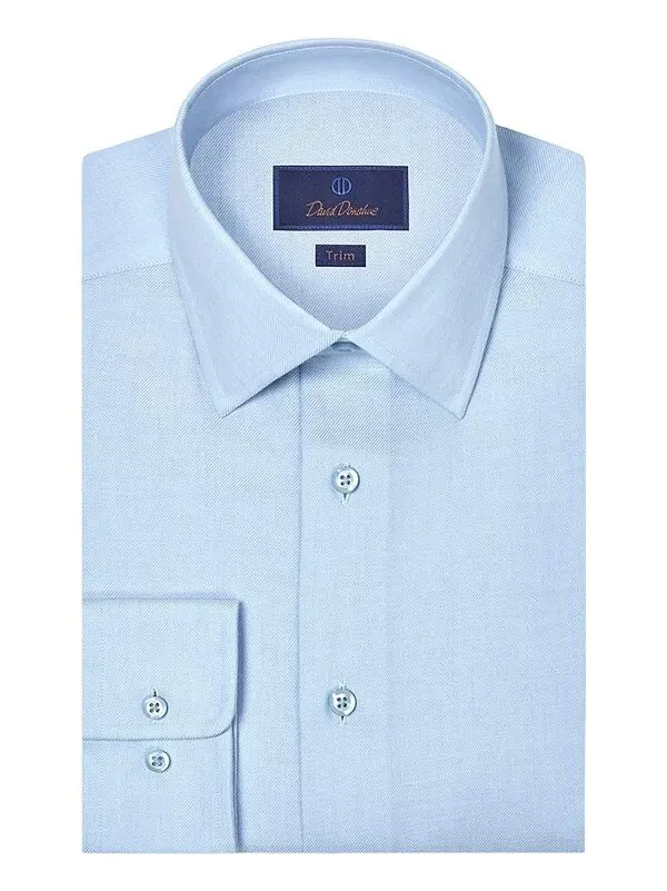 David Donahue Trim Fit Cashmere Blend Solid Twill Dress Shirt - Sky