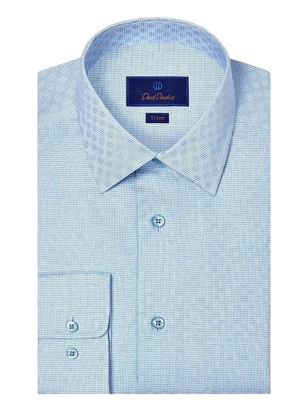 David Donahue Trim Fit Dobby Twill Dress Shirt - Sky