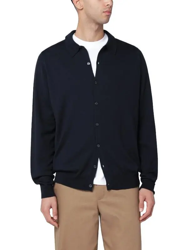 John Smedley Wool Cardigan - Blue
