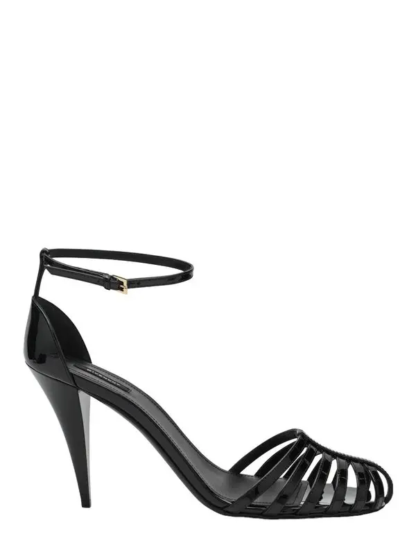 Givenchy Patent Leather Cage Heeled Sandals - Black