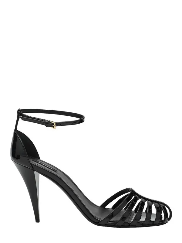 Givenchy Patent Leather Cage Heeled Sandals - Black