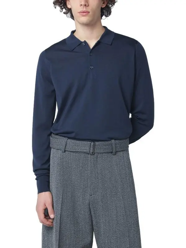 John Smedley Wool Polo Shirt - Blue
