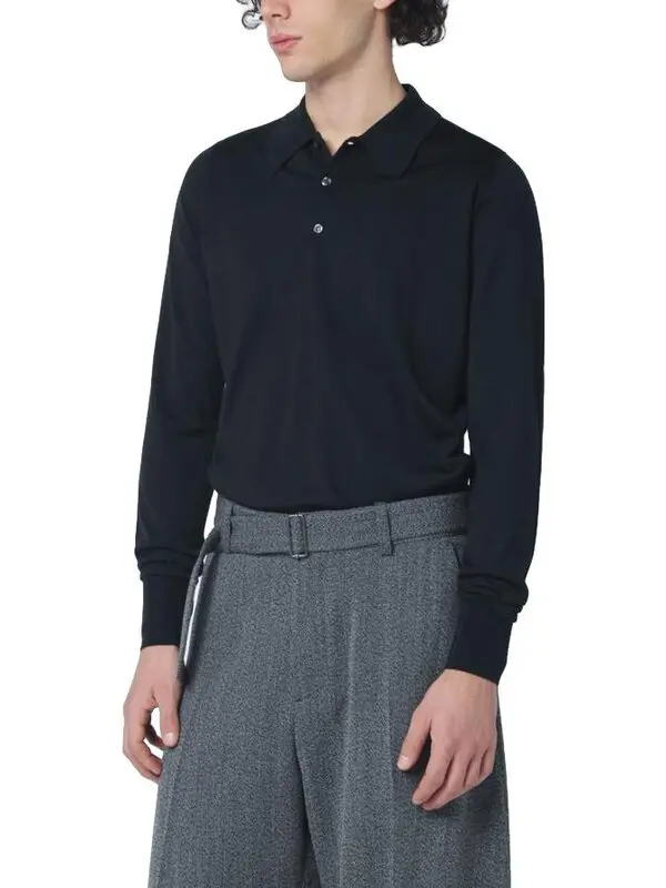 John Smedley Wool Polo Shirt - Black