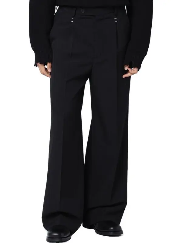 MAISON MARGIELA Wool-blend Trousers With Staple Embellishments - Black