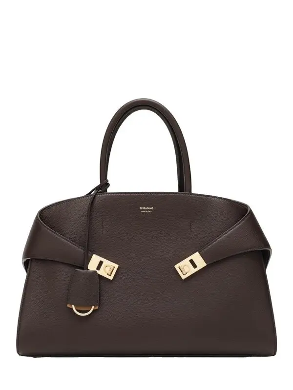 FERRAGAMO Hug M Leather Handbag - Brown