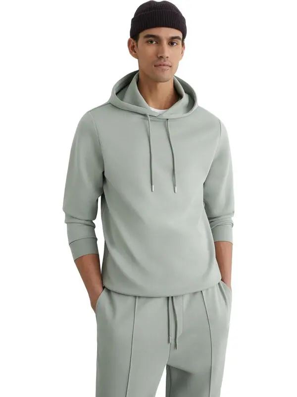 REISS Premium Interlock Drawstring Hoodie - Mint Green