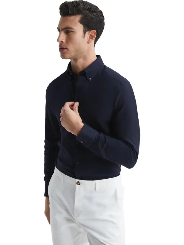 REISS Greenwich Slim Fit Cotton Oxford Shirt - Navy