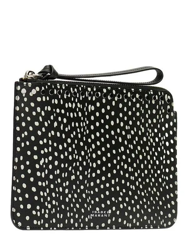Isabel Marant Oskan Polka Dot Flat Pouch - Black/ecru