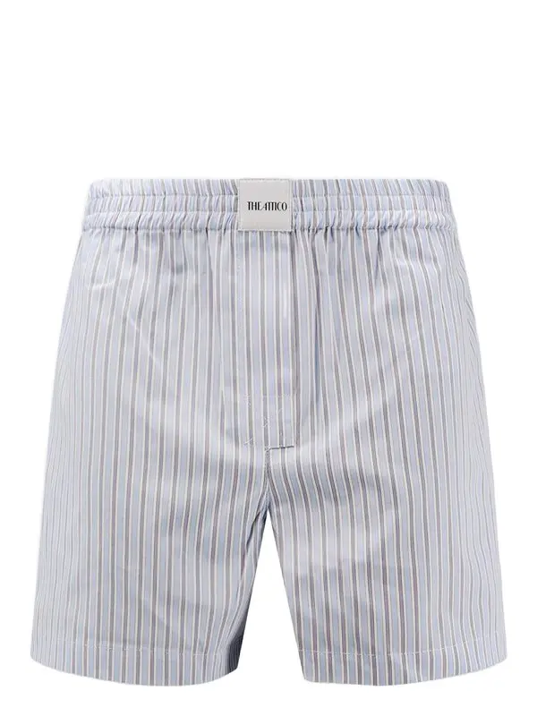 Attico Striped Cotton Shorts - Blue