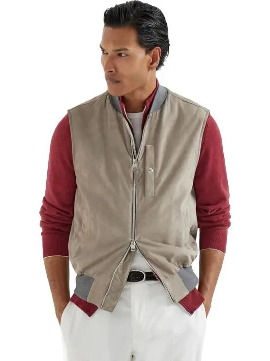 Brunello Cucinelli Suede Vest With Thermore® Padding - Khaki