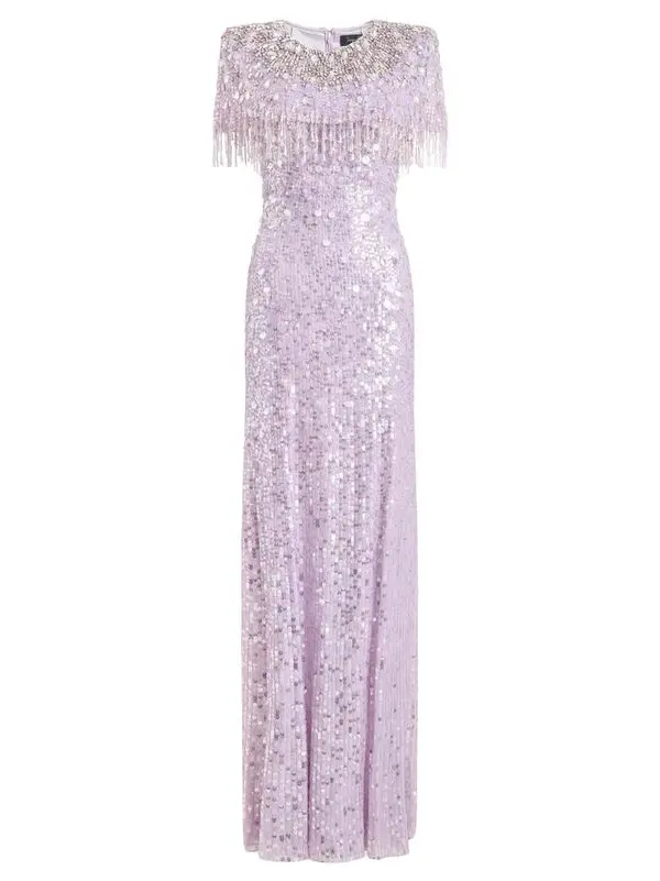 Jenny Packham Eugenie Sequin Fringed Maxi Dress - Thistle