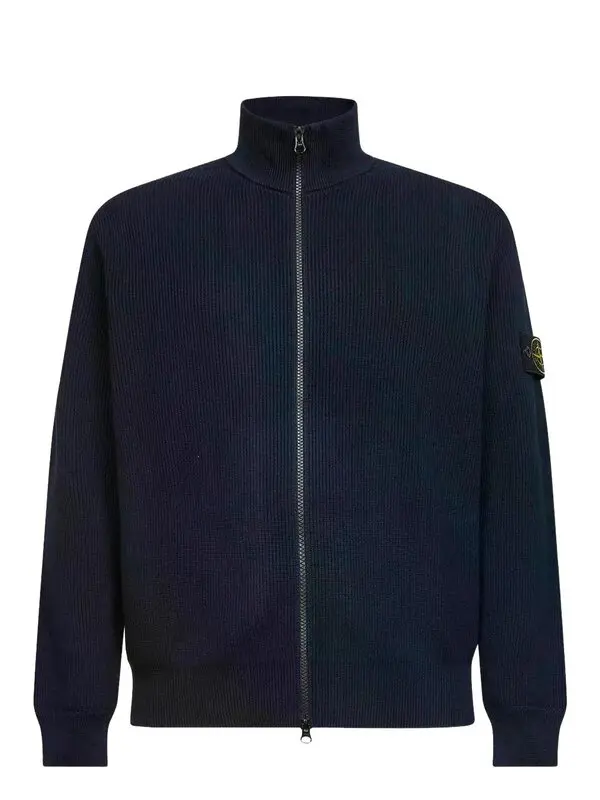Stone Island Ribbed Stand-collar Cardigan - Blue