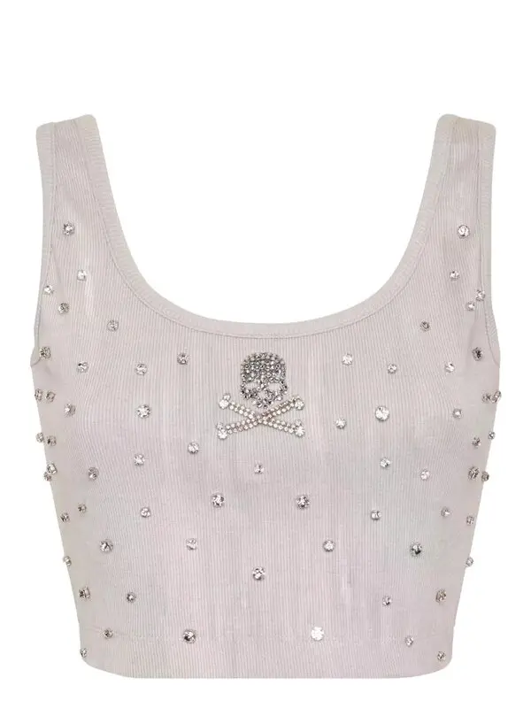 Philipp Plein Rhinestone-embellished Top - Grey