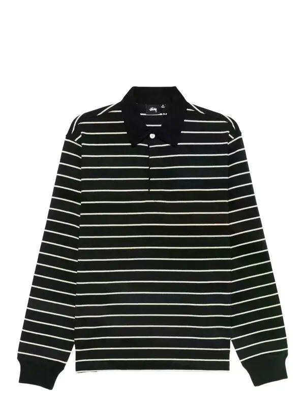 StÜssy Striped Long-sleeve Polo Shirt - Black