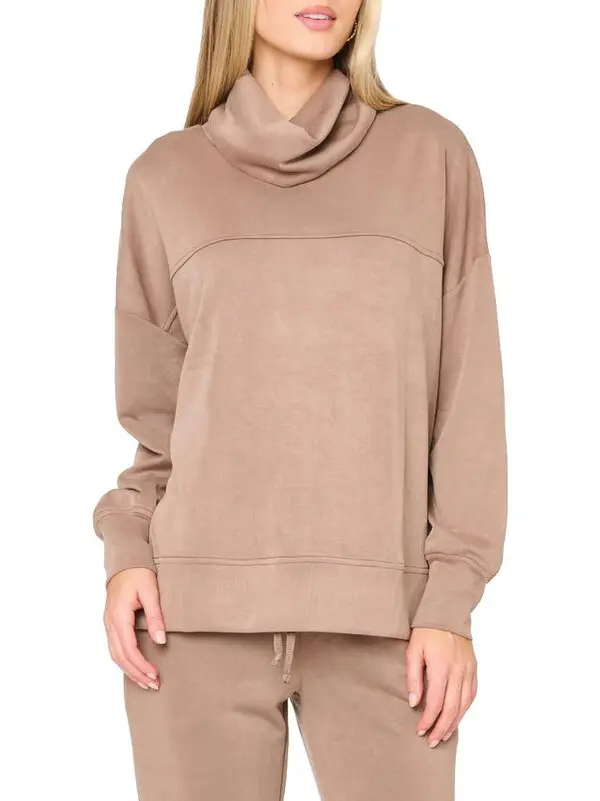 GIBSONLOOK Cowl Neck Long Sleeve Sweatshirt - Dark Taupe