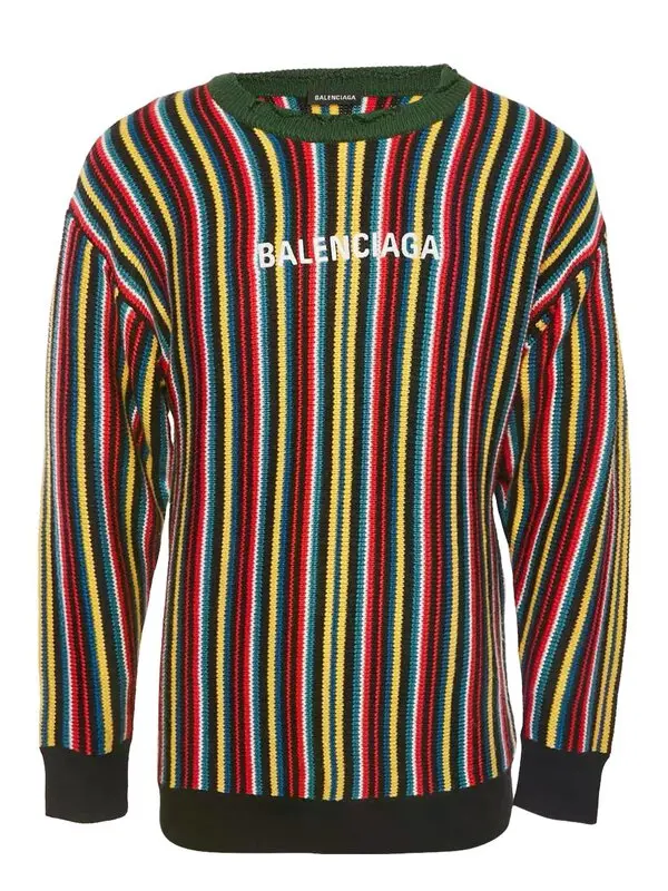 Balenciaga Striped Logo-embroidered Sweater - Black