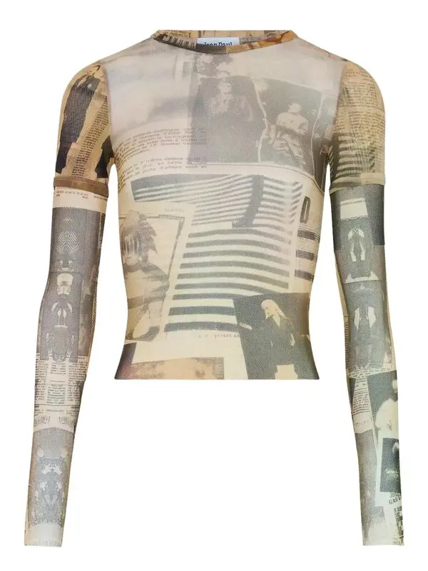 Jean Paul Gaultier Double-sleeves Journal-print Top - Neutrals