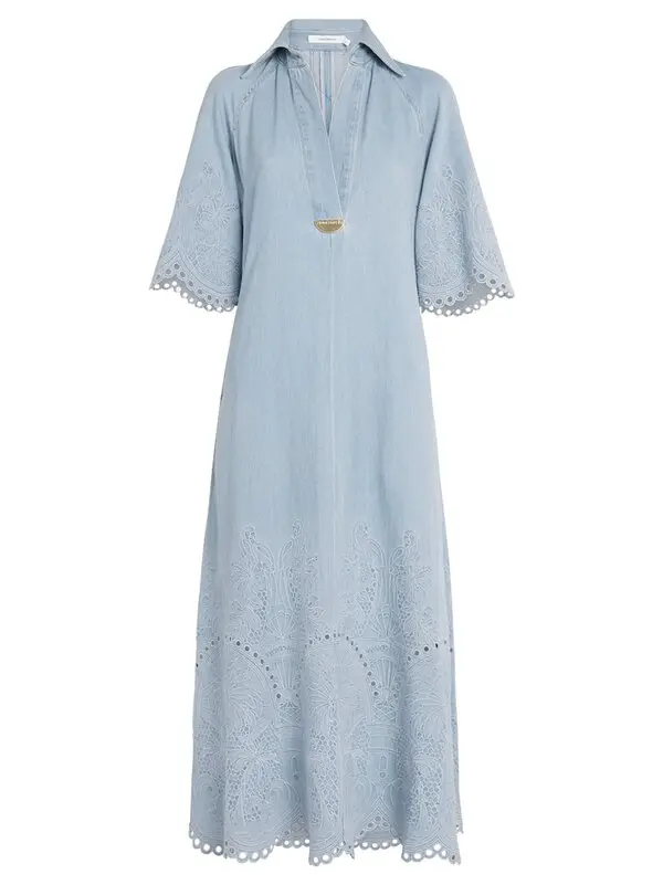 Zimmermann Cotton Embroidered Daylight Midi Dress - Blue