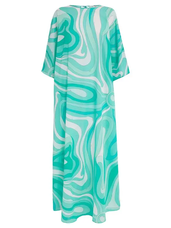 Emilio Pucci Cotton Marmo Maxi Kaftan - Blue