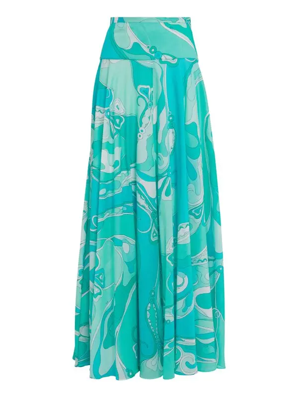 Emilio Pucci Cotton Orchidee Maxi Skirt - Blue