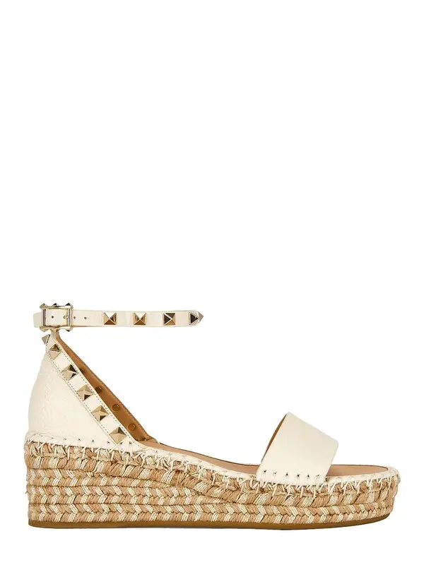 Valentino Garavani Rockstud Espadrille Sandal - Light Ivory & Naturale
