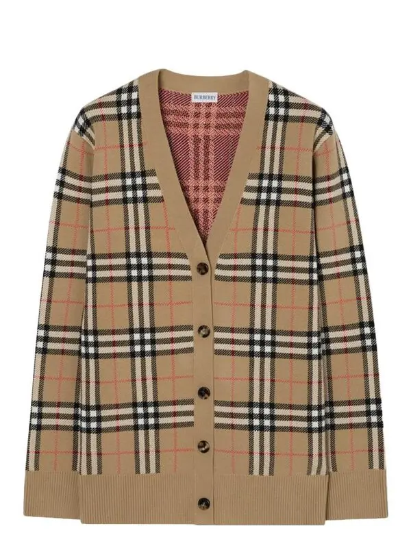 Burberry Check Cotton Wool Cardigan - Sand Beige