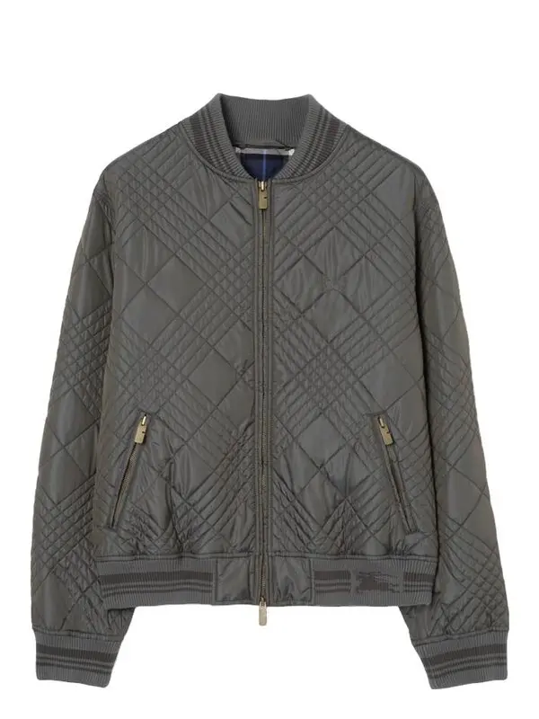 Burberry Micro Check-stitch Rakewood Bomber Jacket - Beigewashed Grey