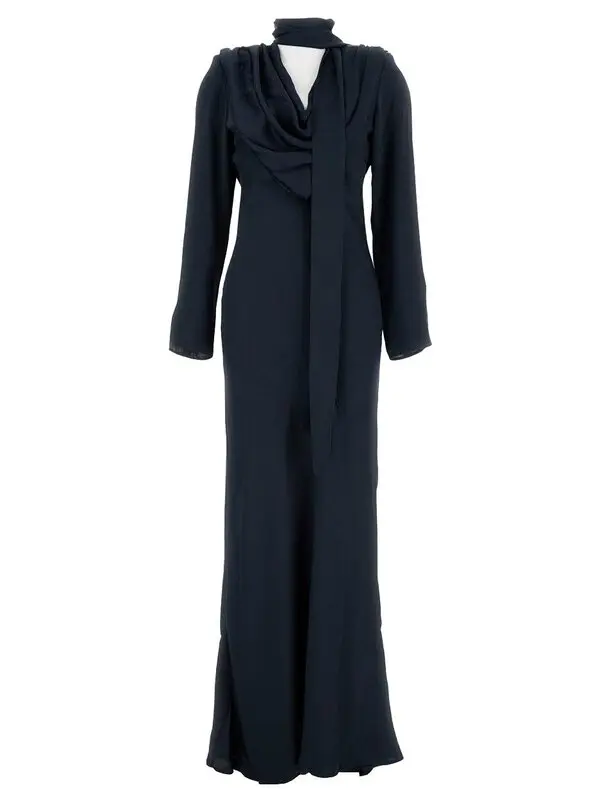 ROTATE BY BIRGER CHRISTENSEN Draped Long Satin Dress - Blue