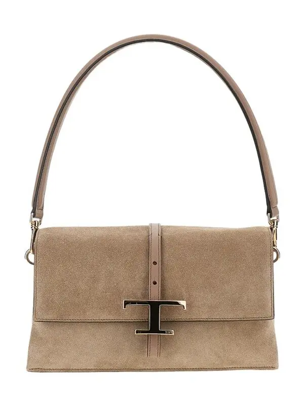TOD'S T Timeless Suede Flap Bag - Grey
