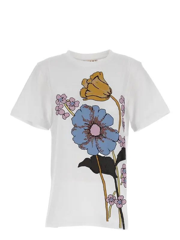 Marni Floral Print Cotton T-shirt - White