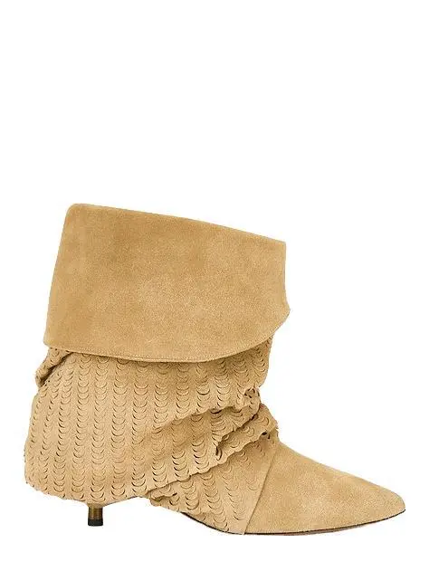 Isabel Marant Étoile Edrik Suede Kitten Heel Pointed Toe Boots - Beige