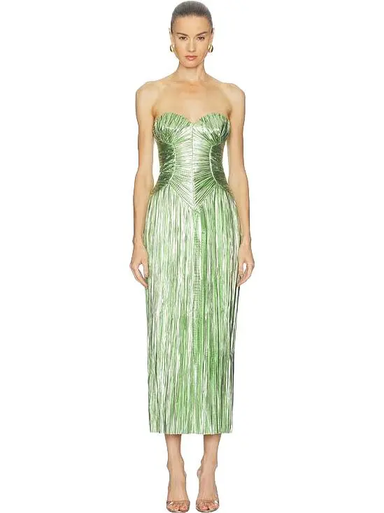 Cult Gaia Ashika Gown Metallic Plisse Strapless Maxi Dress - Green