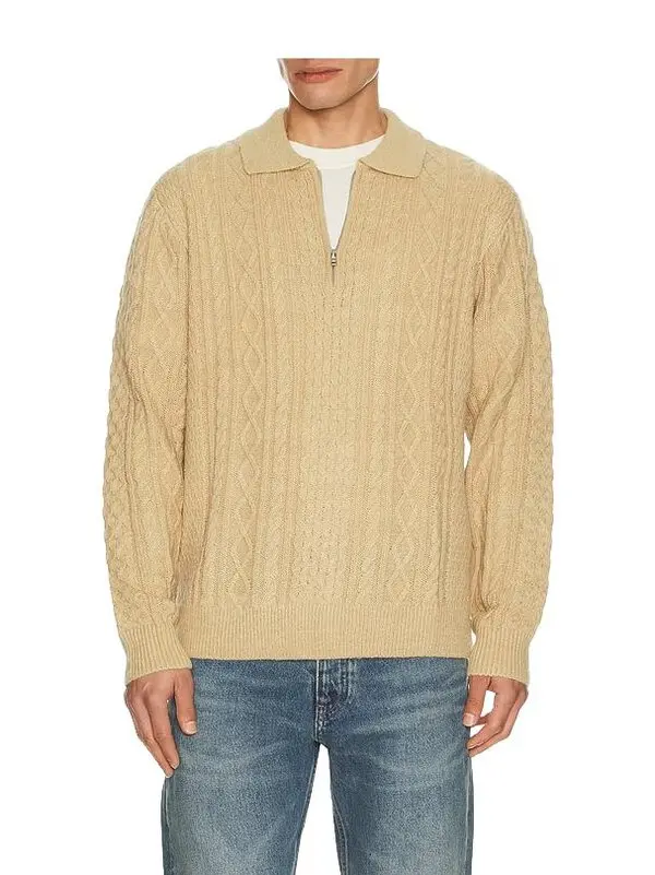 RHYTHM Mohair Quarter Zip Fisherman Sweater - Brown