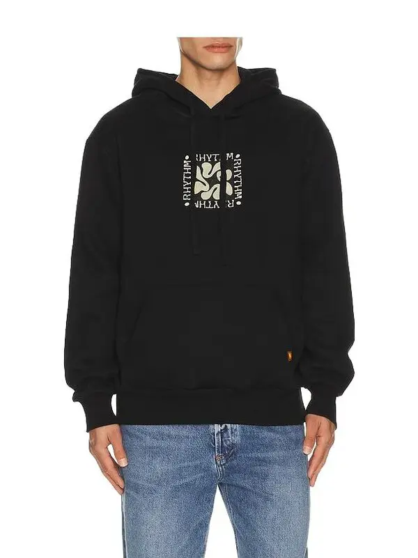 RHYTHM Grange Fleece Hoodie With Graphic Logo Detail - Black