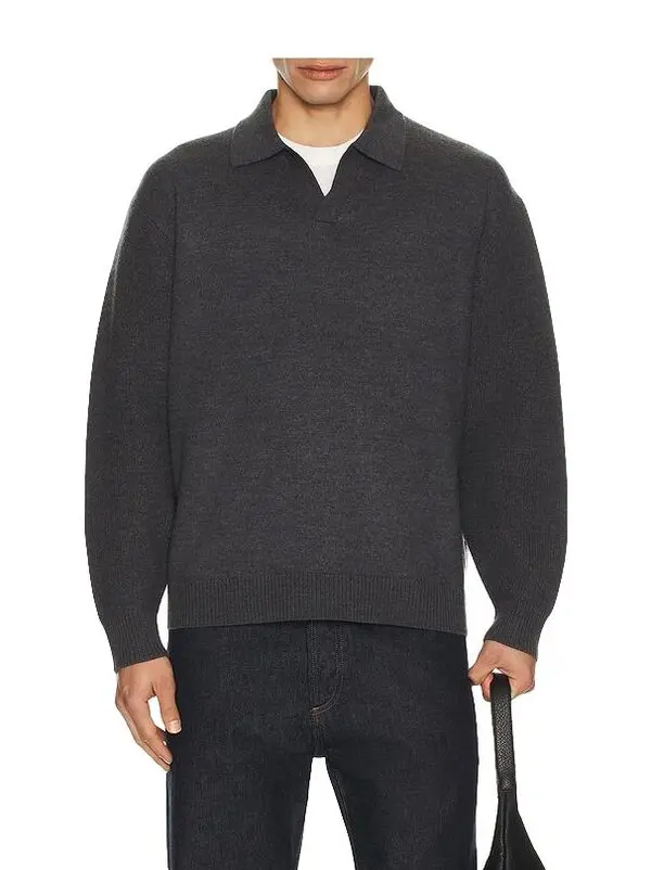 Theory Boiled Merino Long Sleeve Jonny Collar - Grey