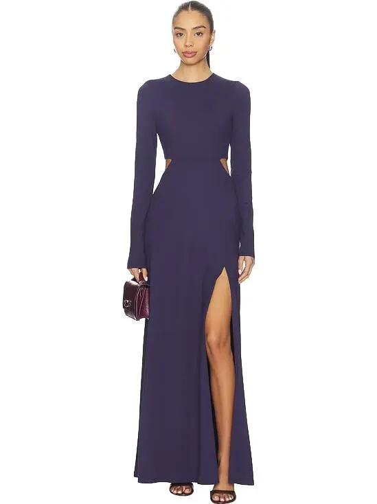 Susana Monaco Crew Neck Side Slit Gown - Navy
