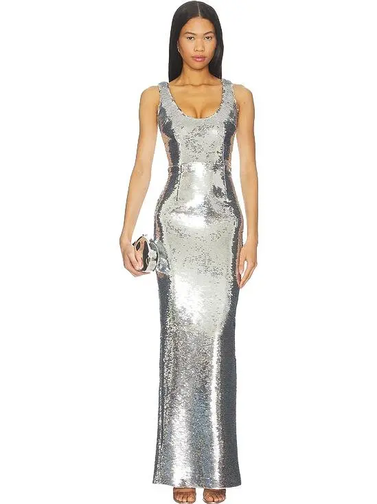 THE NEW ARRIVALS ILKYAZ OZEL Manu Sequin Maxi Dress - Metallic Silver