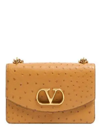 Valentino Garavani Vain Ostrich Shoulder Bag - Tobacco