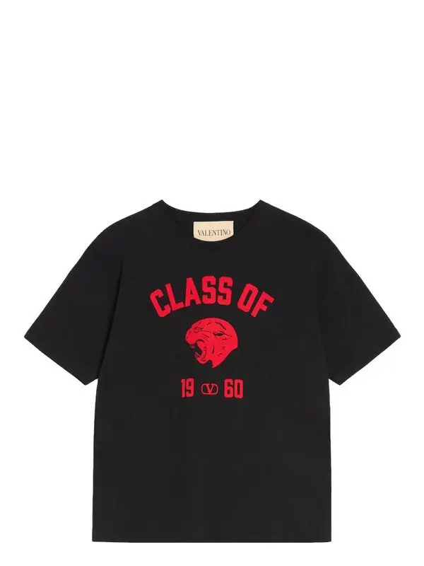 Valentino Garavani Cotton T-shirt With Panther Print - Black/red