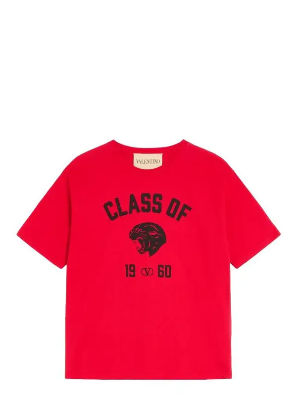 Valentino Garavani Cotton T-shirt With Panther Print - Red/black