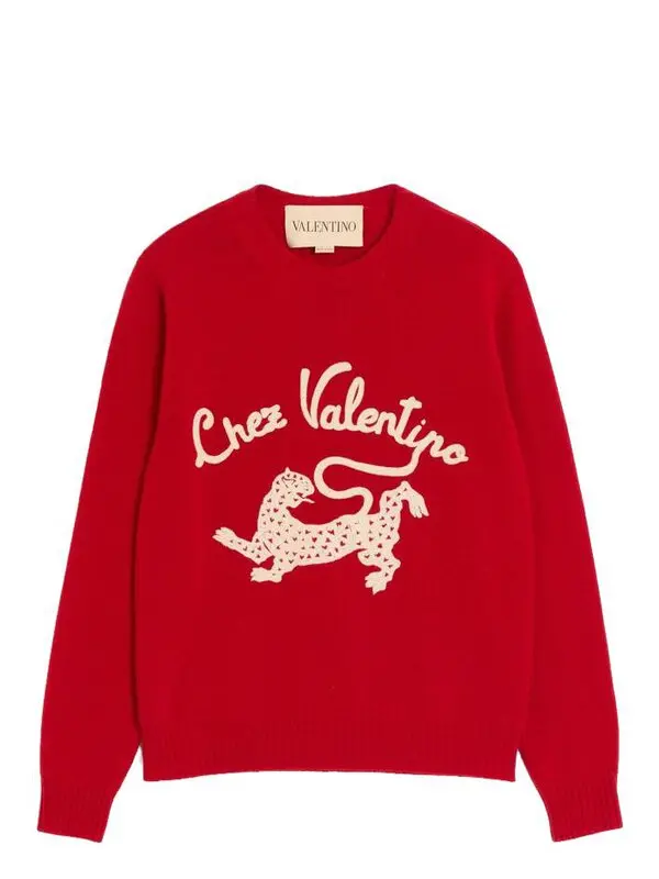 Valentino Garavani Wool Jumper With Chez Panther Embroidery - Red