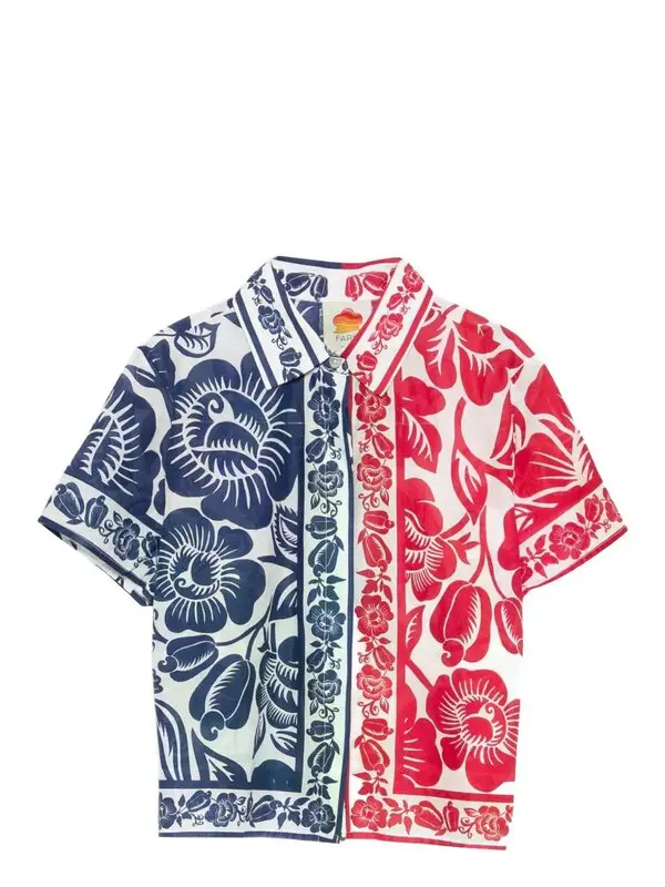 Farm Rio Floral-print Short-sleeve Shirt - Blue