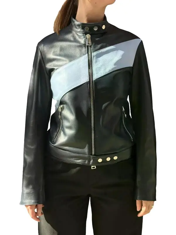LA ROSE Zip-up Leather Bomber Jacket - Black